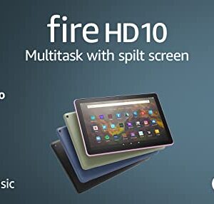 Fire HD 10 tablet, 10.1", 1080p Full HD, 32 GB, latest model (2021 release), Olive, without lockscreen ads