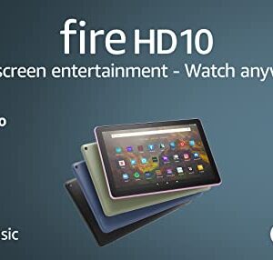 Fire HD 10 tablet, 10.1", 1080p Full HD, 32 GB, latest model (2021 release), Olive, without lockscreen ads