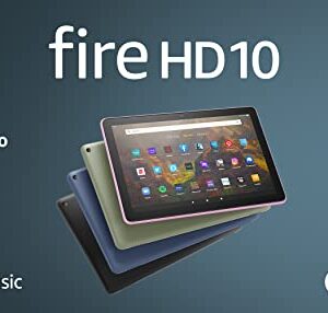 Fire HD 10 tablet, 10.1", 1080p Full HD, 32 GB, latest model (2021 release), Olive, without lockscreen ads