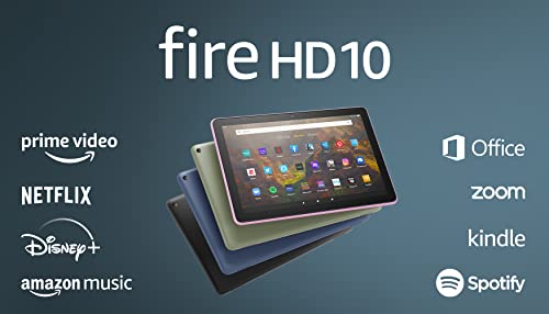 Fire HD 10 tablet, 10.1", 1080p Full HD, 32 GB, latest model (2021 release), Olive, without lockscreen ads