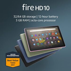 Fire HD 10 tablet, 10.1", 1080p Full HD, 32 GB, latest model (2021 release), Olive, without lockscreen ads