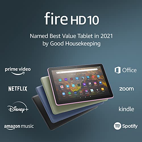 Fire HD 10 tablet, 10.1", 1080p Full HD, 32 GB, latest model (2021 release), Olive, without lockscreen ads