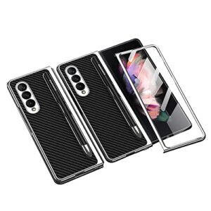 shieid samsung z fold 3 case with s pen holder, galaxy fold 3 case exculsive custom pen slot slide phone case compatible with samsung galaxy z fold 3 5g, carbon fiber pattern