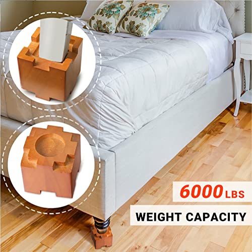 Kasiden Wood Bed Risers, Stackable Furniture Risers-Heights 3 or 6 Inch Heavy Duty Risers for Sofa, Table, Couch Chair (Set of 4 Riser, Brown)