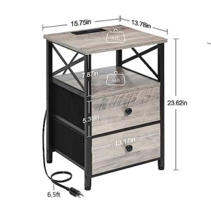 AMHANCIBLE End Table Living Room with Charging Station, Nightstand with Drawer, Small Side Table with USB Ports and Outlets for Small Spaces Bedroom, Greige HET05XGY1