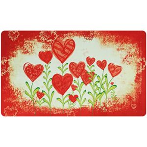 happy valentine's rug doormat, red heart flower decorative floor mat，rubber non-slip door mat, valentine's day doormat for indoor outdoor entrance decoration 18 x 30 inch