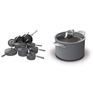 ninja c39900 foodi 16-piece cookware set neverstick premium hard-anodized slate grey & foodi neverstick premium hard-anodized 6.5-quart stock pot with glass lid, slate grey, c30465