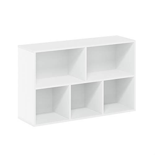 Furinno 3-Tier Open Shelf Bookcase, White & 5-Cube Open Shelf, White