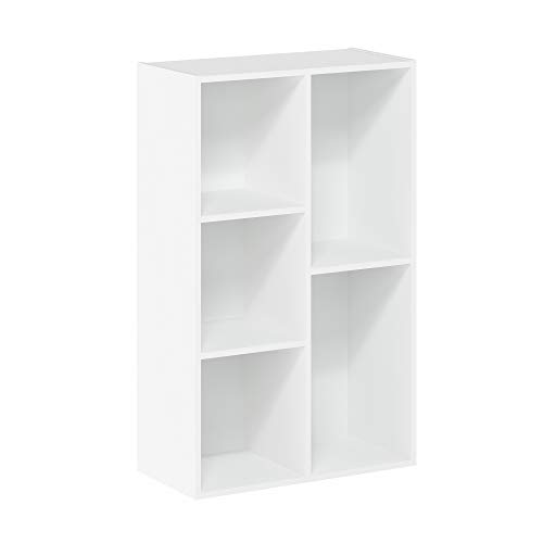 Furinno 3-Tier Open Shelf Bookcase, White & 5-Cube Open Shelf, White