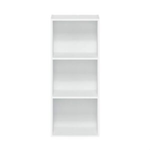 Furinno 3-Tier Open Shelf Bookcase, White & 5-Cube Open Shelf, White