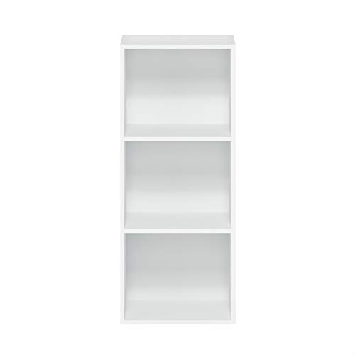 Furinno 3-Tier Open Shelf Bookcase, White & 5-Cube Open Shelf, White