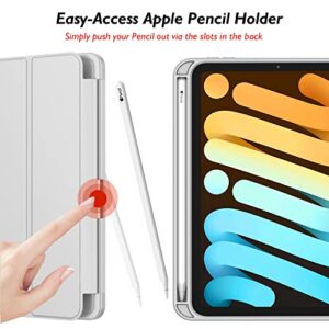 iMieet New iPad Mini 6 Case 8.3 Inch 2021(6th Gen) with Pencil Holder [Support iPad 2nd Pencil Charging/Pair],Trifold Stand Smart Case with Soft TPU Back,Auto Wake/Sleep(Light Gray)