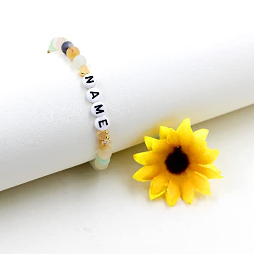 Custom Matte Amazonite Agate Stone Name Alphabet Bracelets Customized Name Letters Numbers Bracelets for Women Men Y1614