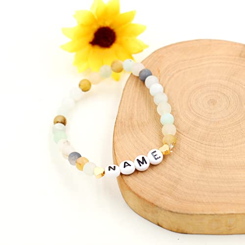 Custom Matte Amazonite Agate Stone Name Alphabet Bracelets Customized Name Letters Numbers Bracelets for Women Men Y1614