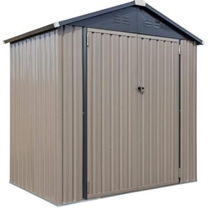 Cover-It 6x4 Metal Outdoor Galvanized Steel Storage Shed with Swinging Double Lockable Doors for Backyard or Patio Storage of Bikes, Grills, Supplies, Tools, Toys, for Lawn, Garden, and Camping, Tan