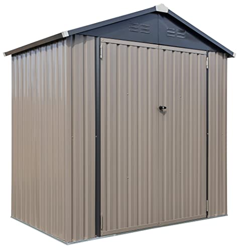 Cover-It 6x4 Metal Outdoor Galvanized Steel Storage Shed with Swinging Double Lockable Doors for Backyard or Patio Storage of Bikes, Grills, Supplies, Tools, Toys, for Lawn, Garden, and Camping, Tan