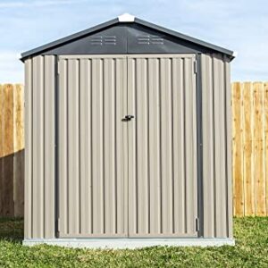 Cover-It 6x4 Metal Outdoor Galvanized Steel Storage Shed with Swinging Double Lockable Doors for Backyard or Patio Storage of Bikes, Grills, Supplies, Tools, Toys, for Lawn, Garden, and Camping, Tan