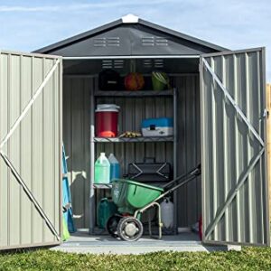 Cover-It 6x4 Metal Outdoor Galvanized Steel Storage Shed with Swinging Double Lockable Doors for Backyard or Patio Storage of Bikes, Grills, Supplies, Tools, Toys, for Lawn, Garden, and Camping, Tan