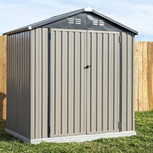 Cover-It 6x4 Metal Outdoor Galvanized Steel Storage Shed with Swinging Double Lockable Doors for Backyard or Patio Storage of Bikes, Grills, Supplies, Tools, Toys, for Lawn, Garden, and Camping, Tan