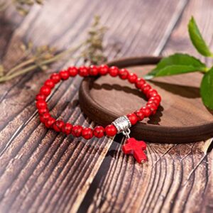 Softones 6mm Bead Cross Pendant Bracelet for Women Healing Stone Stretch Prayer Bracelet for Boy Girls,with Gift Box, Red Turquoise, 7 5 inch