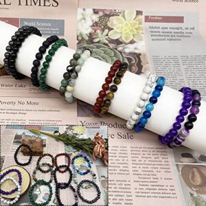 Svovin 12 Pcs 8mm Gemstones Beaded Bracelets for Men Women Stone Bead Healing Stretch Round Bead Crystal Semi-Precious Bracelets Unisex