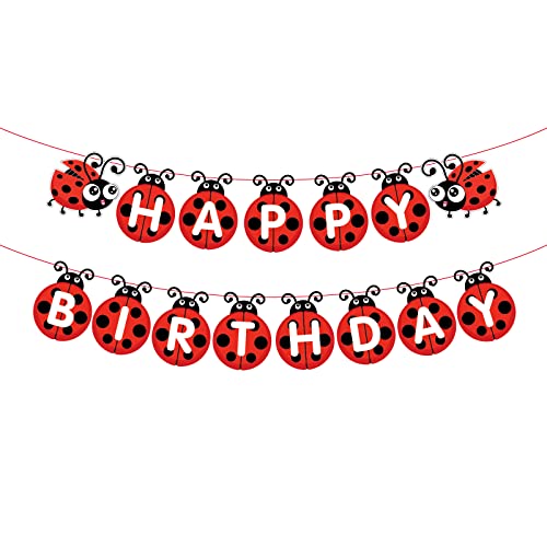 XINDE Ladybug Birthday Party Supplies Ladybug Birthday Banner, Cute Ladybird Bday Bunting Sign Ladybird Happy Birthday Banner for Ladybeetle Themed/ Insect Theme Baby Shower Decorations