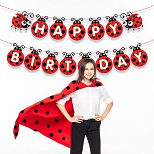 XINDE Ladybug Birthday Party Supplies Ladybug Birthday Banner, Cute Ladybird Bday Bunting Sign Ladybird Happy Birthday Banner for Ladybeetle Themed/ Insect Theme Baby Shower Decorations