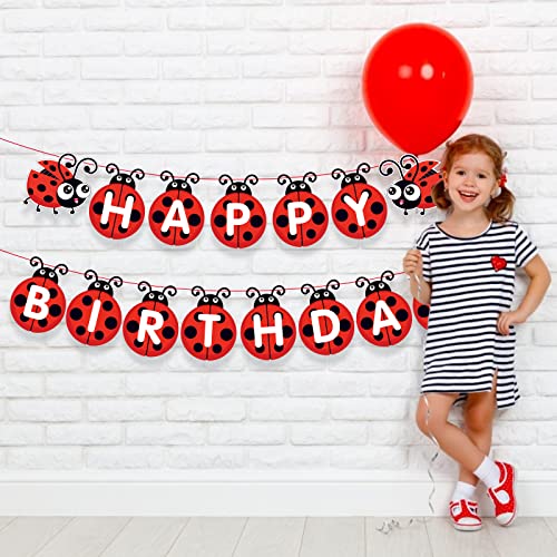 XINDE Ladybug Birthday Party Supplies Ladybug Birthday Banner, Cute Ladybird Bday Bunting Sign Ladybird Happy Birthday Banner for Ladybeetle Themed/ Insect Theme Baby Shower Decorations