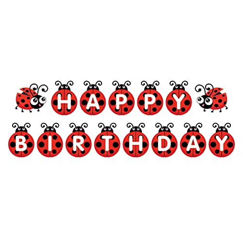 XINDE Ladybug Birthday Party Supplies Ladybug Birthday Banner, Cute Ladybird Bday Bunting Sign Ladybird Happy Birthday Banner for Ladybeetle Themed/ Insect Theme Baby Shower Decorations