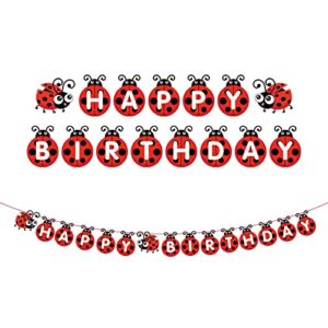 XINDE Ladybug Birthday Party Supplies Ladybug Birthday Banner, Cute Ladybird Bday Bunting Sign Ladybird Happy Birthday Banner for Ladybeetle Themed/ Insect Theme Baby Shower Decorations