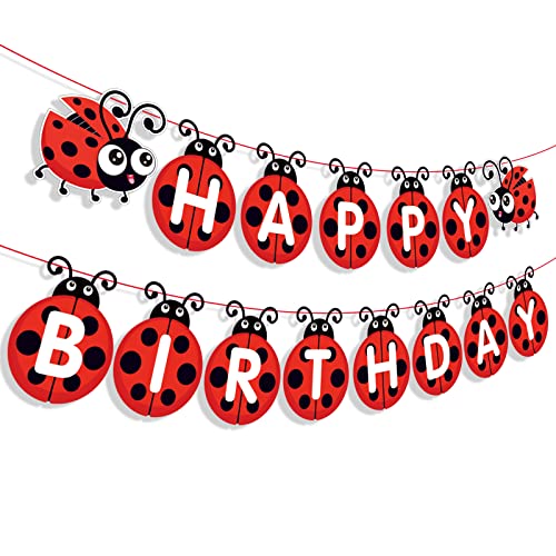 XINDE Ladybug Birthday Party Supplies Ladybug Birthday Banner, Cute Ladybird Bday Bunting Sign Ladybird Happy Birthday Banner for Ladybeetle Themed/ Insect Theme Baby Shower Decorations