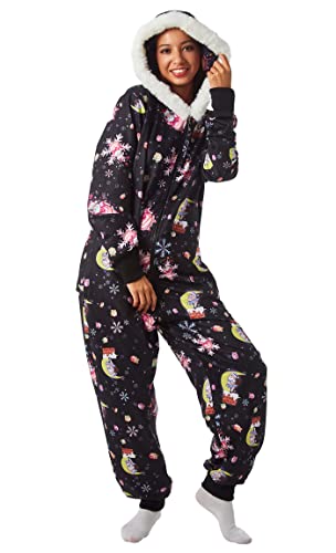 haikyuu Women Adult Christmas Onesie Pajama Long Sleeve Hooded Kigurumi Homewear Costume Outfits (large, Santa black)