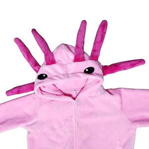 ALOVEUZ Funny Cute Axolotl Unisex Kids Animal One-Piece Cosplay Plush Onesie Costume With Axolotl Mask Pink