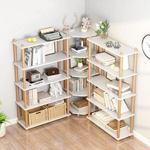 IOTXY 4-Tier Wooden Shelf Bookcase - Modern Open Bookshelf, Free Standing Storage Rack, Multifunctional Display Stand for Home and Office, White, Rectangle