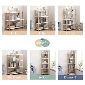 IOTXY 4-Tier Wooden Shelf Bookcase - Modern Open Bookshelf, Free Standing Storage Rack, Multifunctional Display Stand for Home and Office, White, Rectangle