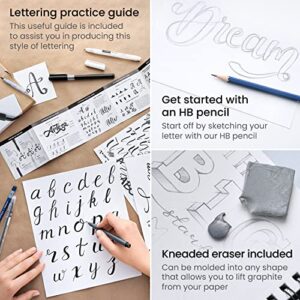 ARTEZA Hand Lettering Pens, 12-Piece Calligraphy Set for Beginners, 5 Micro-Line Pens, 2 TwiMarkers, Gel Pen, Bullet Marker, Pencil, & Eraser, Art Supplies with a Guidebook