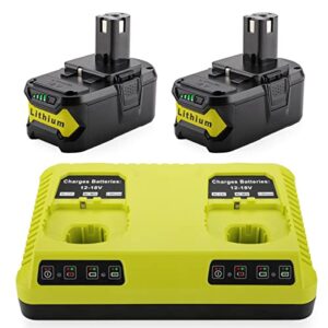 aytxtg 2pack 6.0ah replacement p108 lithium ryobi 18v battery + p117 ryobi dual charger li-ion & ni-cad for ryobi oneplus battery p100 p102 p103 p105 p107 p108 p118 ryobi 18v battery charger