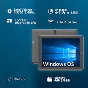 Tibuta Masterpad W100 8.9 inch Tablet Computer Windows 11，Mini Laptop with Windows System, Intel CPU, 64GB Storage, 1536×2048 FHD Display Tablet PC with Keyboard and Leather Case