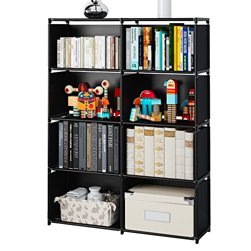 MOYIPIN Bookshelves, Assembled Storage Rack, Bedroom Living Room Vertical Cabinet Bookshelf, Double Row 8-Grid Multi-Functional Storage Equipment (Black)