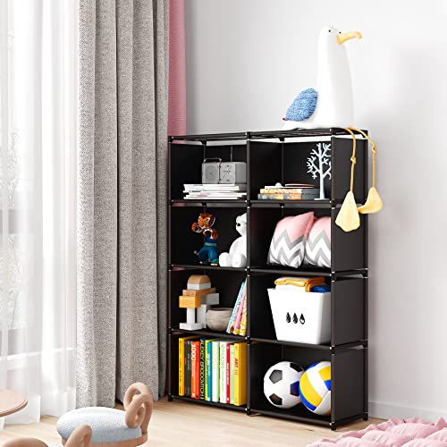 MOYIPIN Bookshelves, Assembled Storage Rack, Bedroom Living Room Vertical Cabinet Bookshelf, Double Row 8-Grid Multi-Functional Storage Equipment (Black)