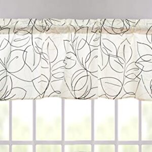 Tache Modern Abstract Floral Leaf Minimalist Line Art White Black Grey Gold Sheer Window Valance, 18x52