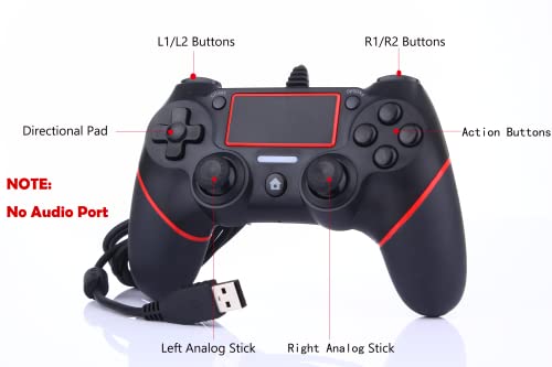 Wintek Inone PS-4 Wired Controller for PS-4/Pro/Slim/PC/Laptop, USB Plug Gamepad Joystick with Dual Vibration and Anti-Slip Grip, Professional USB PS-4 Wired Gamepad（Black & Red）