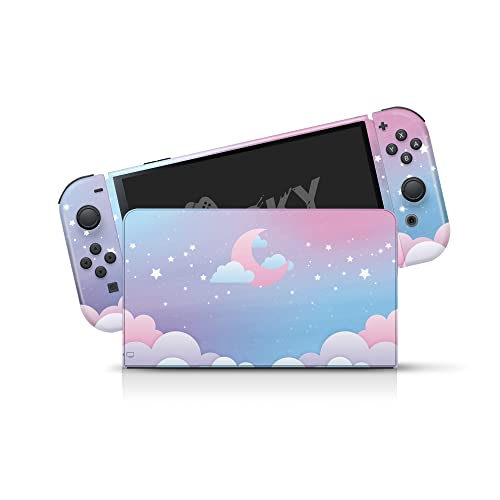 Tacky Design Clouds skin Compatible with Nintendo Switch OLED Skin - Premium Vinyl 3M Blue kawaii Nintendo Switch OLED Stickers set - Switch OLED Skin for Console, Dock, Joy Con Wrap - Decal Full Wrap