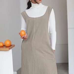 AOBBYBBS Cotton Linen Apron Halter CrossBack Bandage Aprons Japanese Style X Shape Pocket (Khaki)