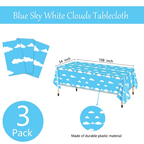 3 Pack Blue Sky White Clouds Party Tablecloth Cartoon Story Birthday Party Supplies 54 x 108 Inch for Boy Girl Kids Baby Shower Birthday Party Supplies