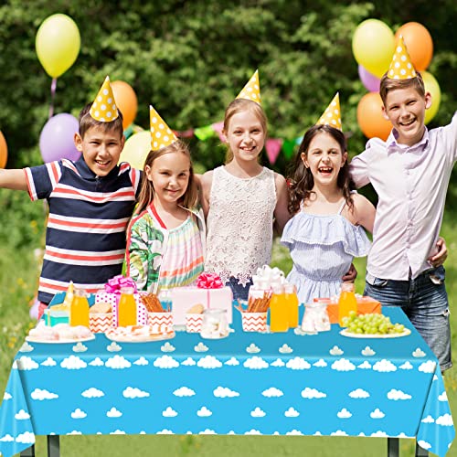 3 Pack Blue Sky White Clouds Party Tablecloth Cartoon Story Birthday Party Supplies 54 x 108 Inch for Boy Girl Kids Baby Shower Birthday Party Supplies