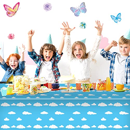 3 Pack Blue Sky White Clouds Party Tablecloth Cartoon Story Birthday Party Supplies 54 x 108 Inch for Boy Girl Kids Baby Shower Birthday Party Supplies