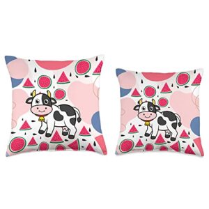 Aesthetic Pink Cow Watermelon For Girls Baby Pink Watermelon Cow Aesthetic Pattern Kawaii Throw Pillow, 16x16, Multicolor