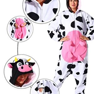 Adult Cow One-Piece Pajamas Animal Cosplay Halloween Costume for Men Women