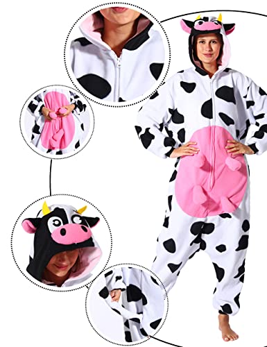 Adult Cow One-Piece Pajamas Animal Cosplay Halloween Costume for Men Women